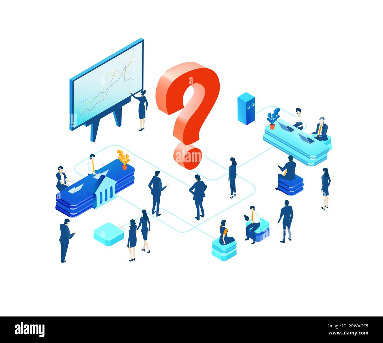 Isometric business concept environment, Business people working around ...