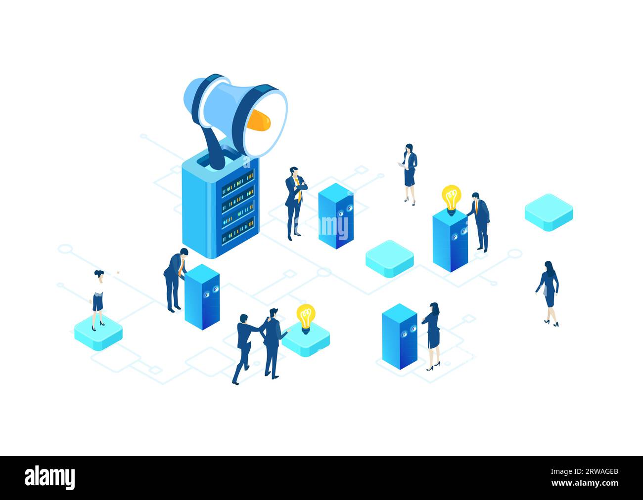 Business people working around megaphone, control, discussing the deal ...