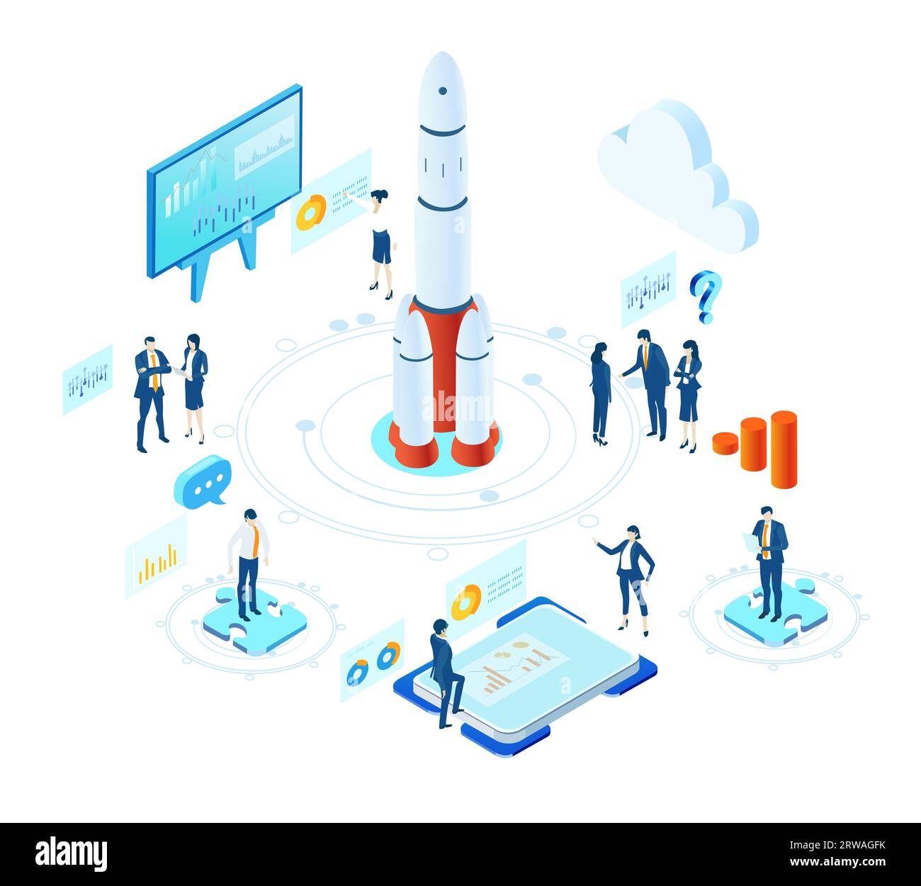 Isometric environment infographic. Business people work together next ...