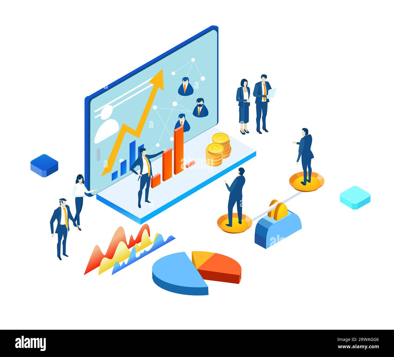 Business people reading growth graphs, financial reports, make ...