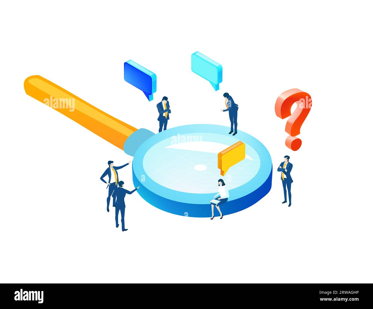 Isometric Business Concept Environment Business People Working Around Big Question Mark