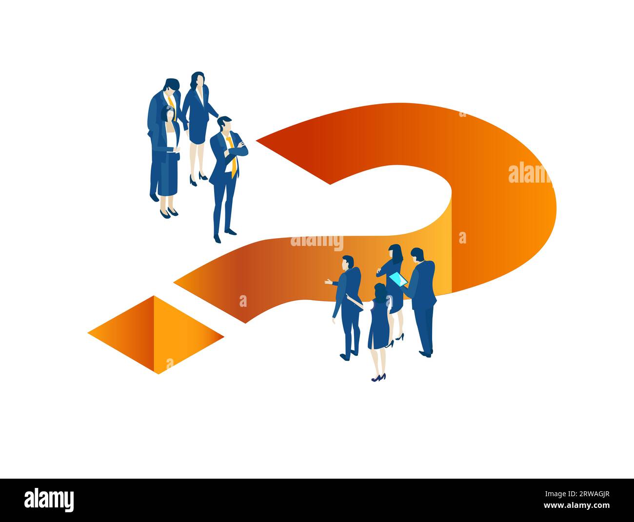 Isometric Business Concept Environment Business People Working Around Big Question Mark