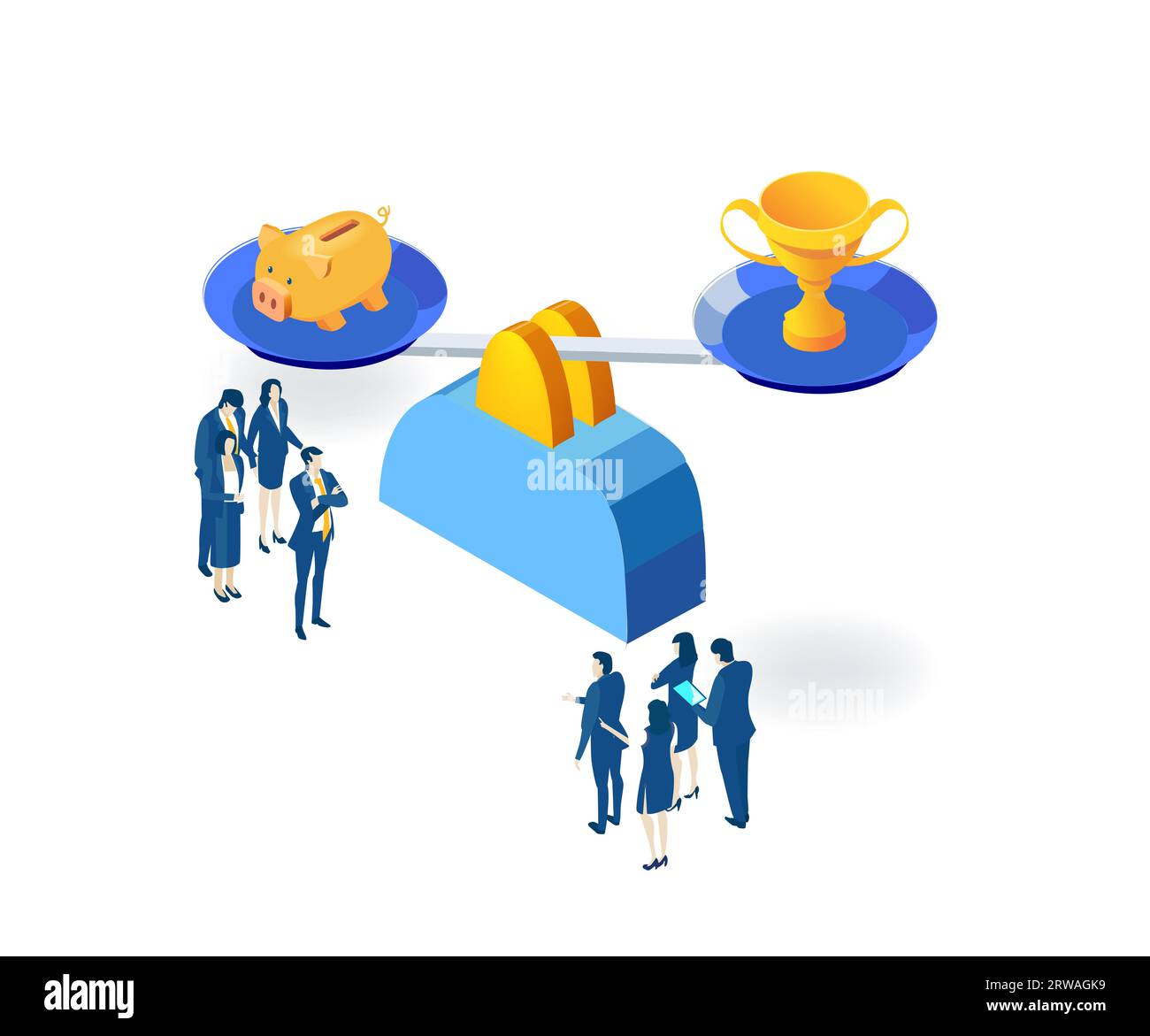 Business people work with scales, discussing, making decisions ...