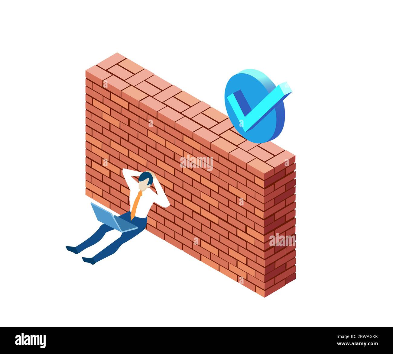 Business people work together next to brick wall. Help, support ...