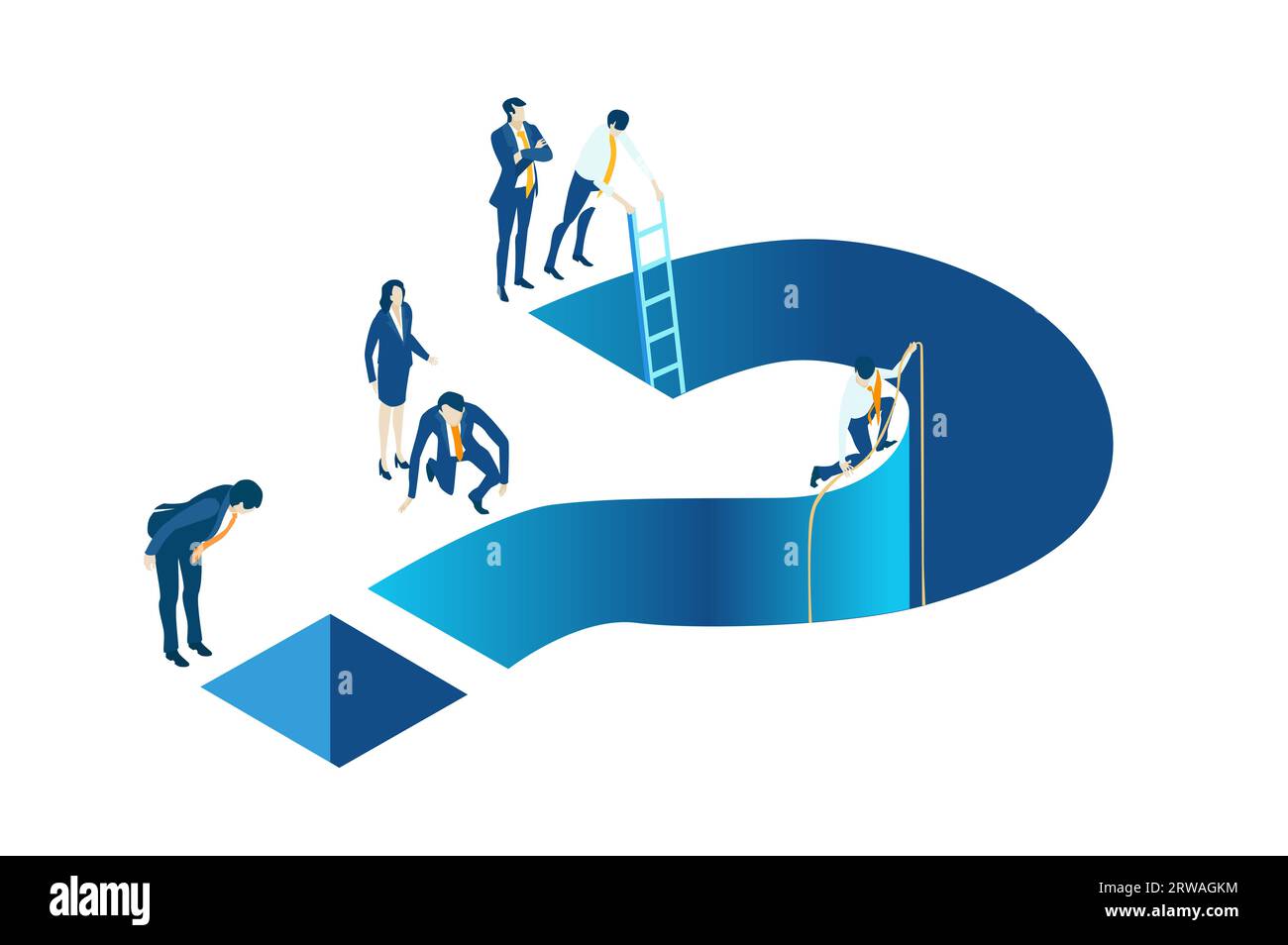 Isometric Business Concept Environment Business People Working Around Big Question Mark