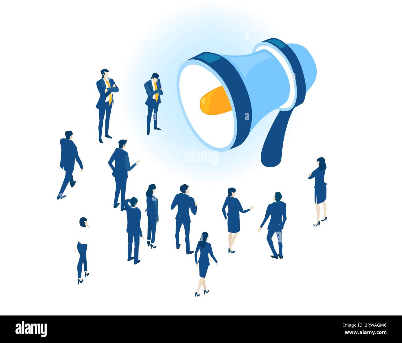 Business people working around megaphone, control, discussing the deal ...