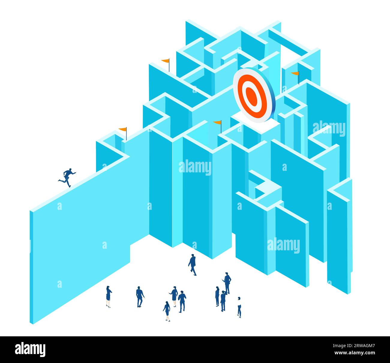 Labyrinth and business people working together, sorting problems ...