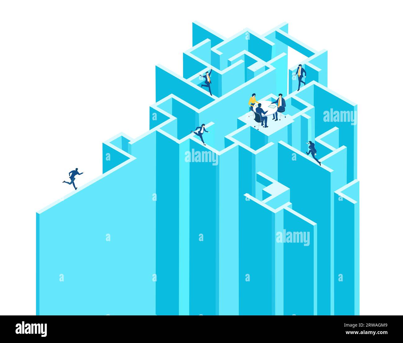 Labyrinth and business people working together, sorting problems ...