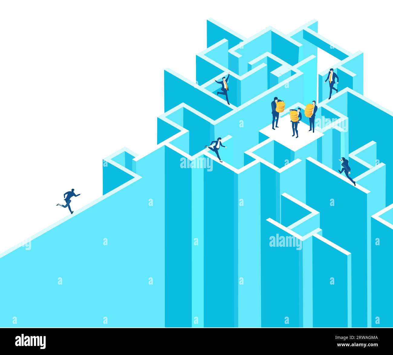Labyrinth and business people working together, sorting problems ...
