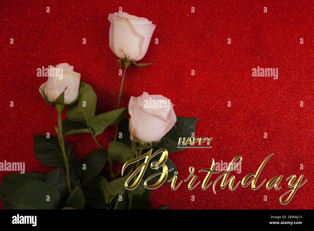 happy birthday card with flowers white roses Stock Photo - Alamy