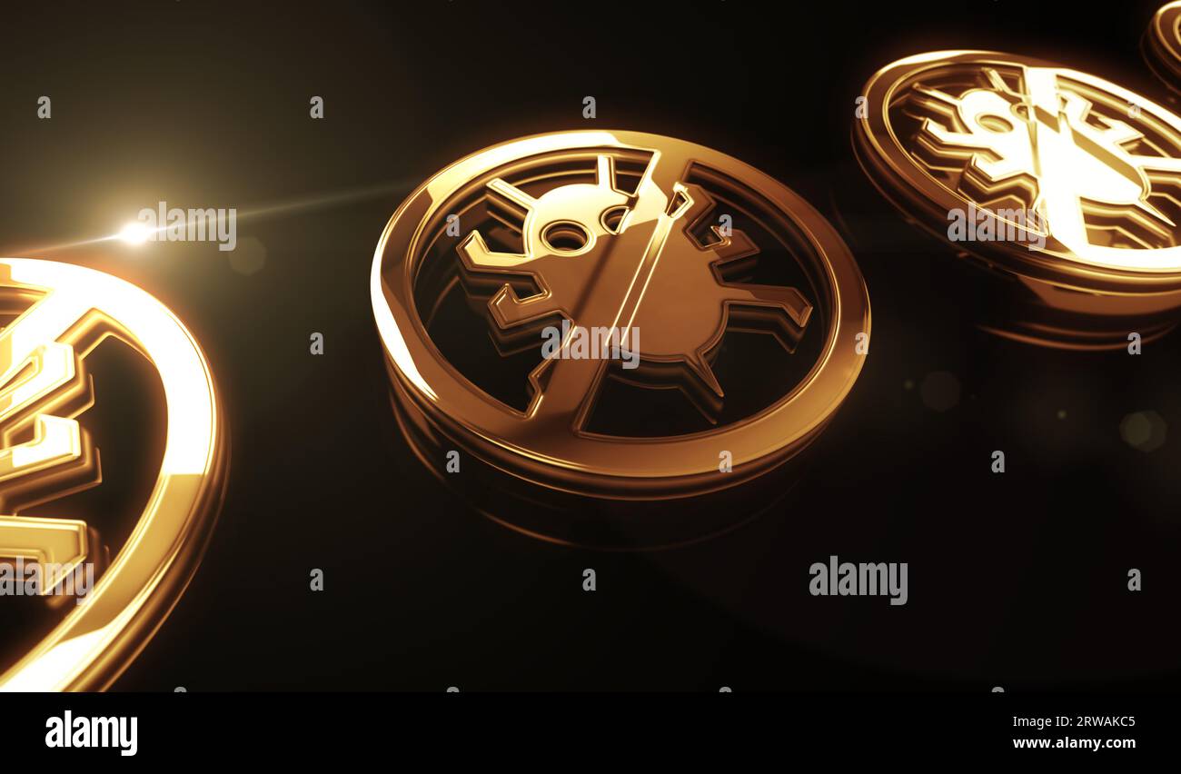 Antivirus Cyber Security Virus Detect System Alert Golden Metal Shine Symbol Concept