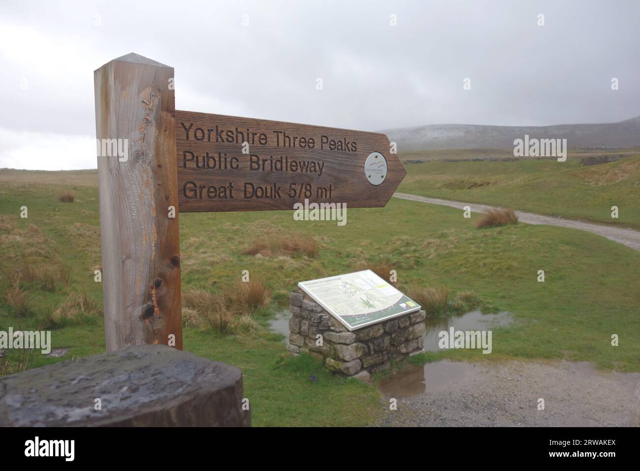 Wooden Signpost for Public Bridleway to Great Douk & Yorkshire Three ...