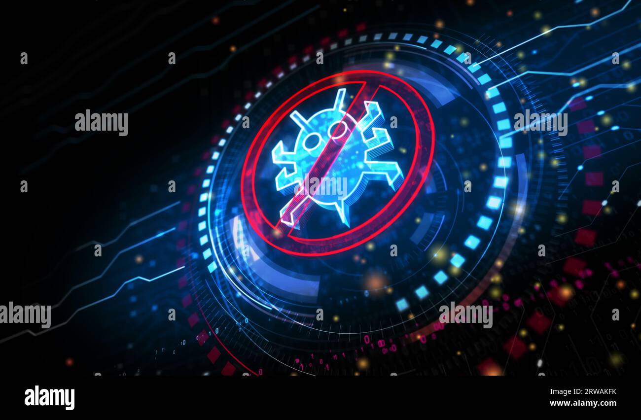 Antivirus cyber security virus detect system alert symbol digital concept. Network, cyber ...