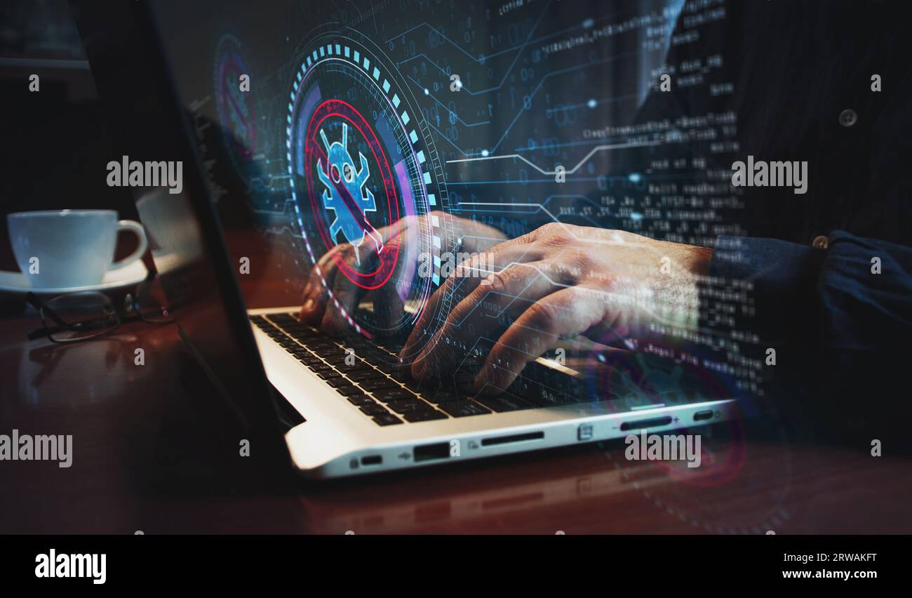 Antivirus cyber security virus detect system alert symbol and man ...