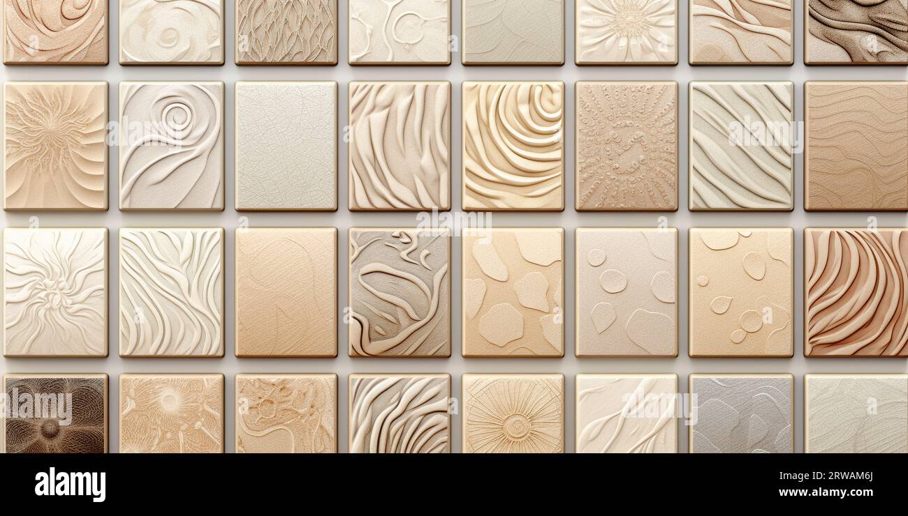 An image of various ceramic tiles in multiple colors and designs Stock ...