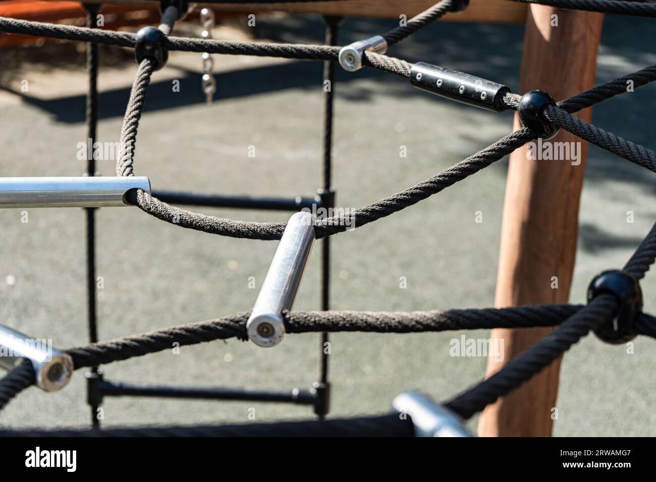 Close-up of a rope climbing frame in a playground in summer Stock Photo ...