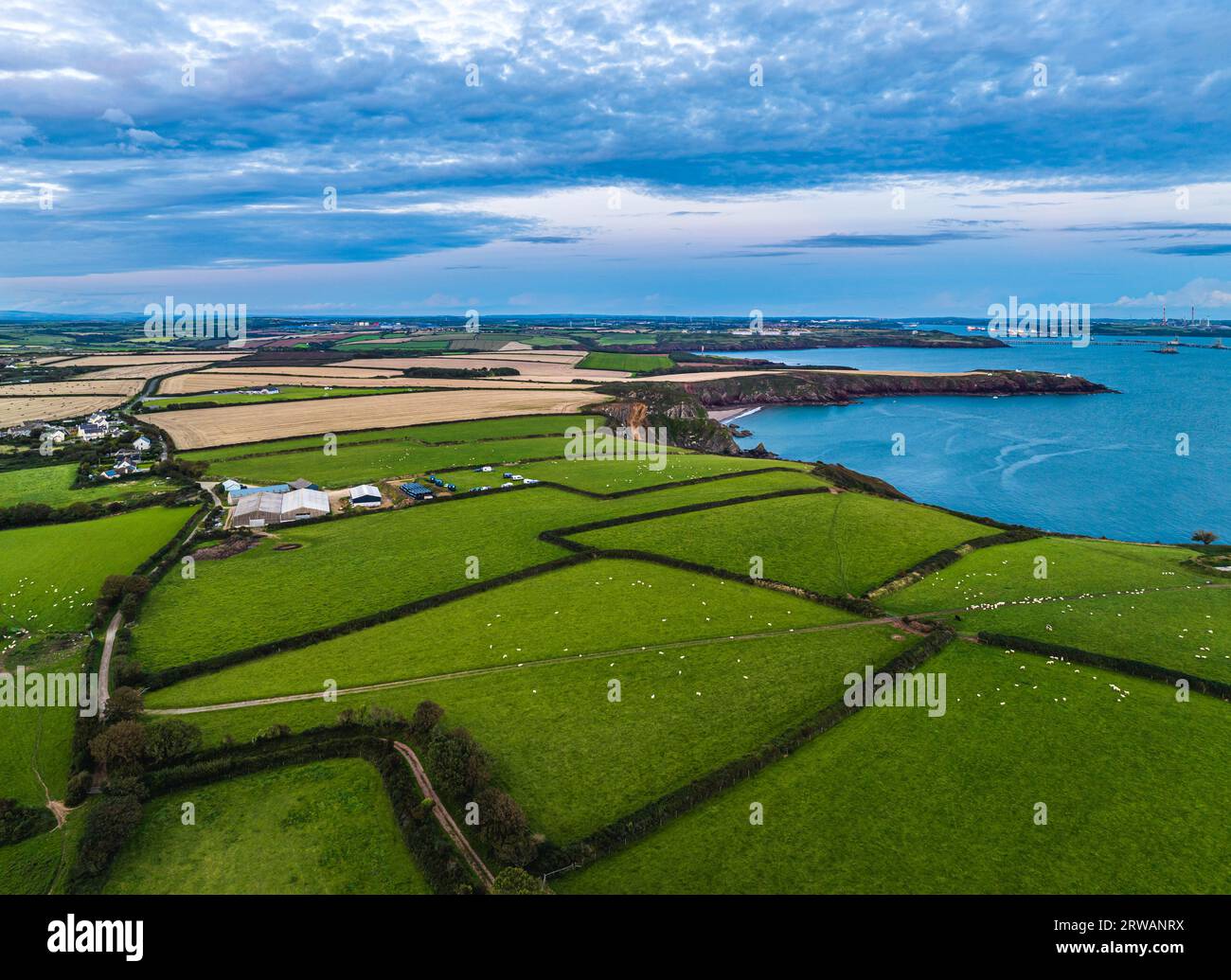 Sunset over Fields and Farms from a drone, Monk Haven Beach ...
