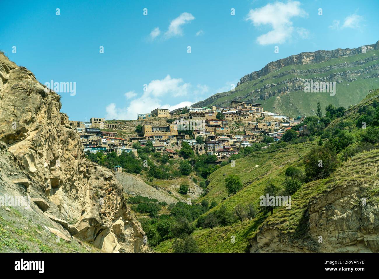 Village of Chokh in Dagestan. Facades of houses located in tiers on a ...