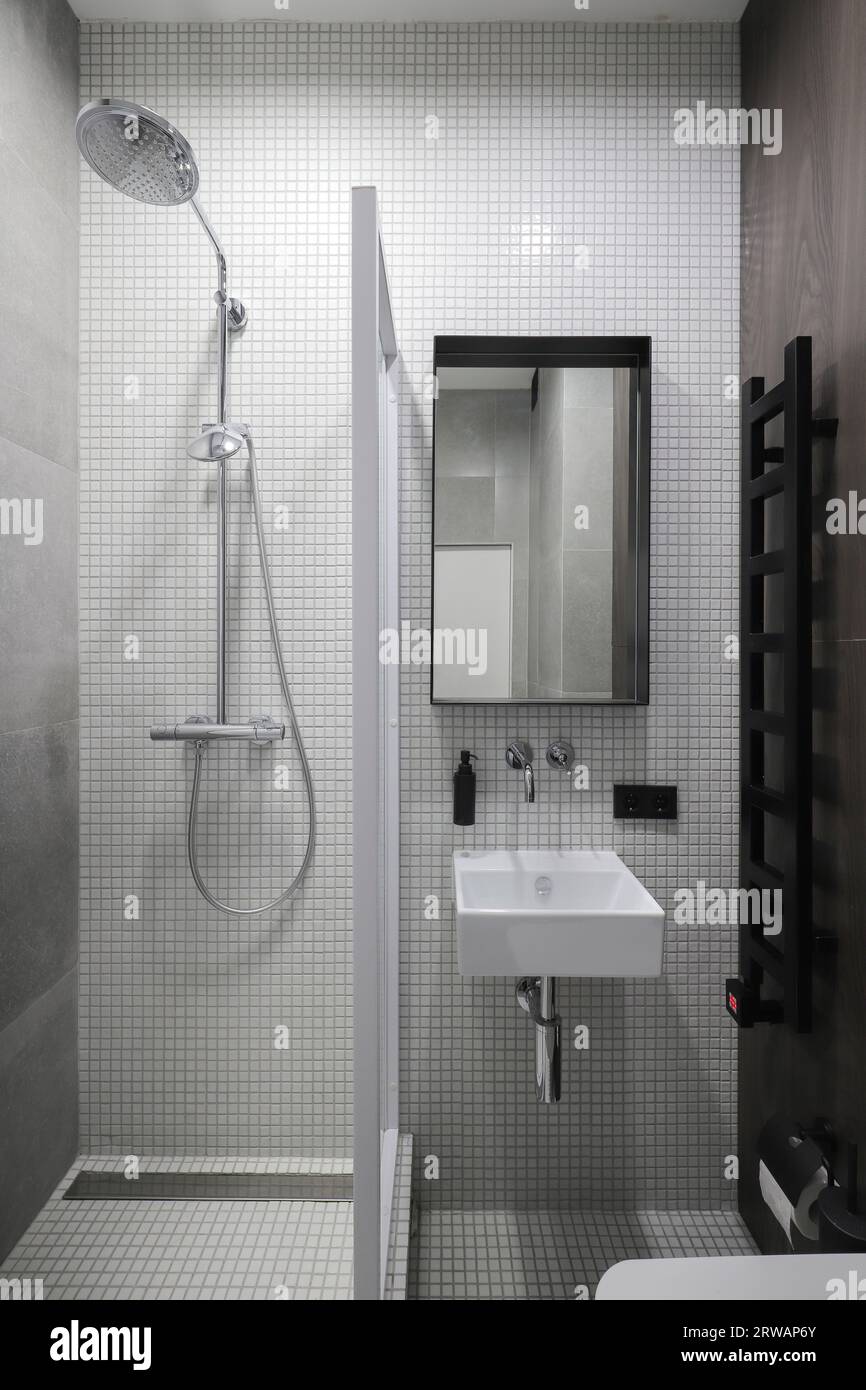 Shower system in the shower room interior Stock Photo - Alamy