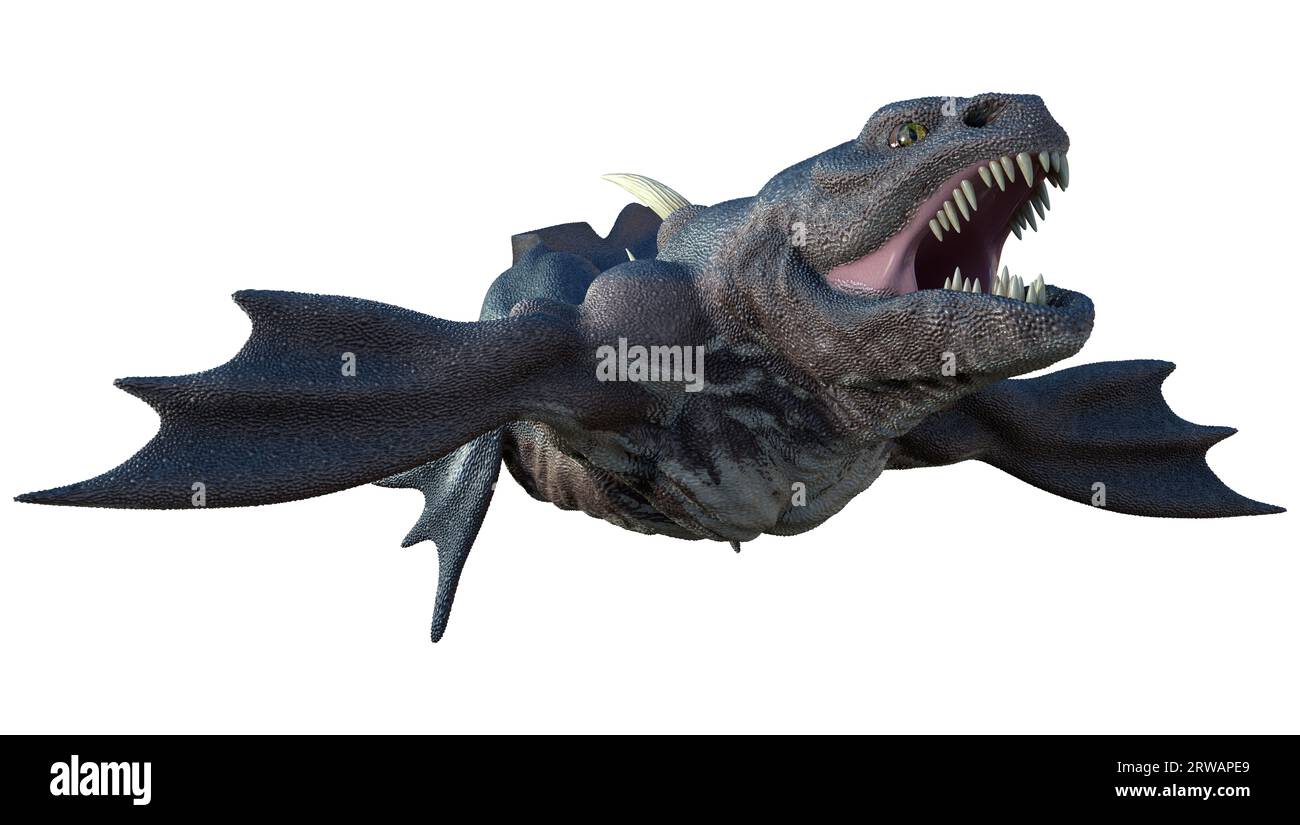 3D rendering of a fantasy sea dragon isolated on white background Stock ...