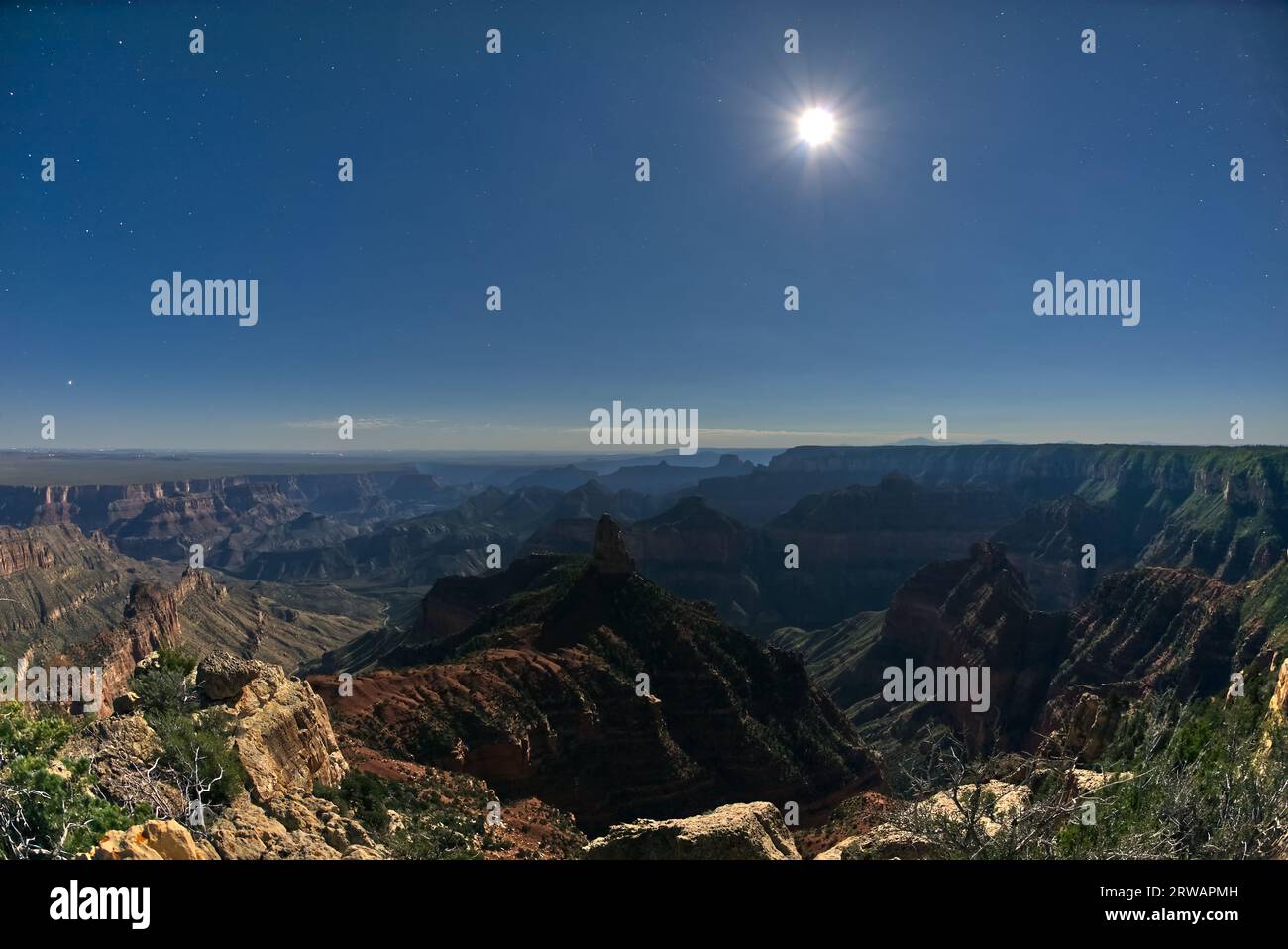 Mt Hayden view from Point Imperial under Moonlight, North Rim, Grand ...