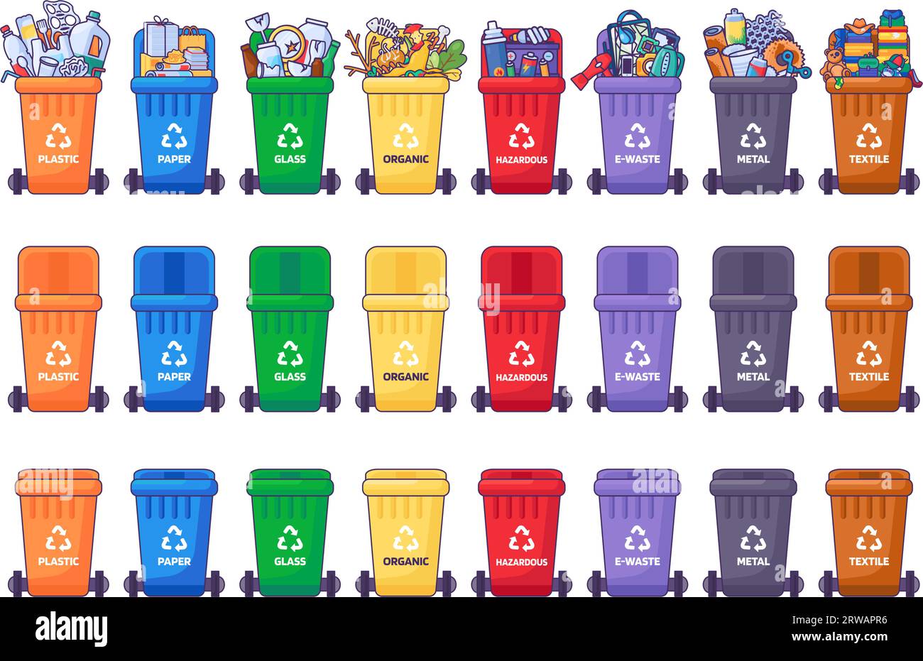 Collection of containers of different colors for sorting different ...