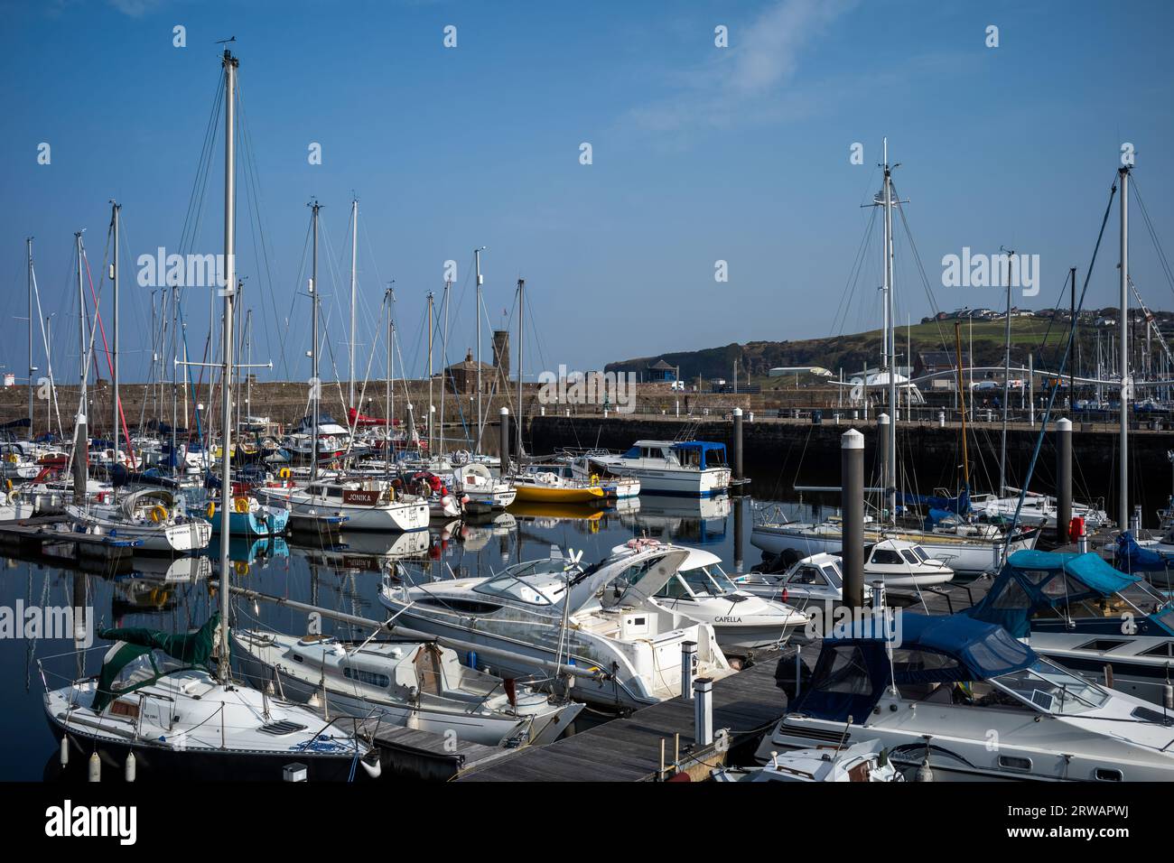 The modern marina in Whitehaven's historic harbour, West Cumbria, UK ...