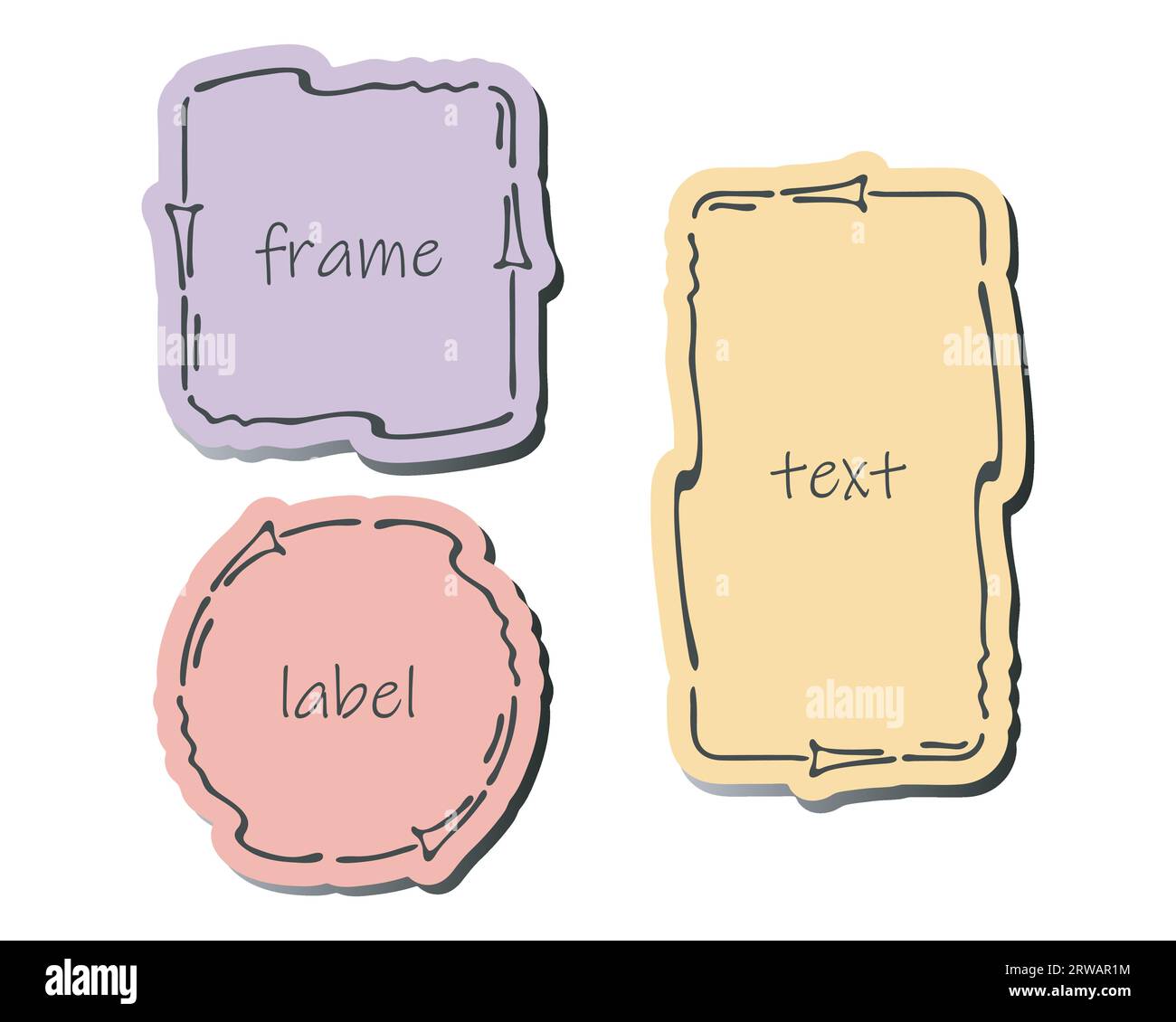 Doodle borders Set. Hand drawn paint brush wave line strokes, pastel ...