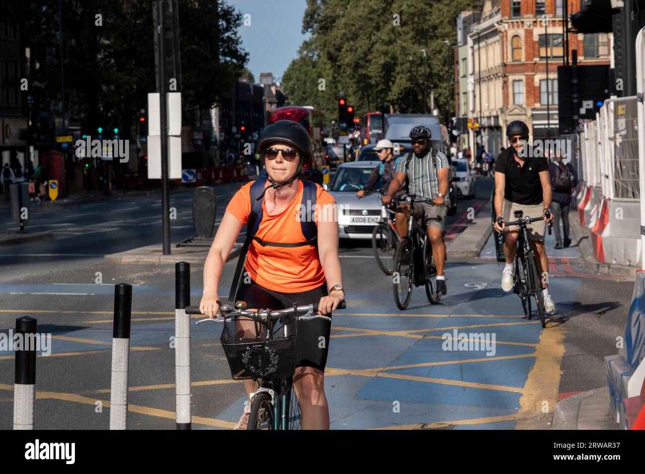Cycle lane superhighway in Aldgate / Whitechapel on 16th August 2023 in ...