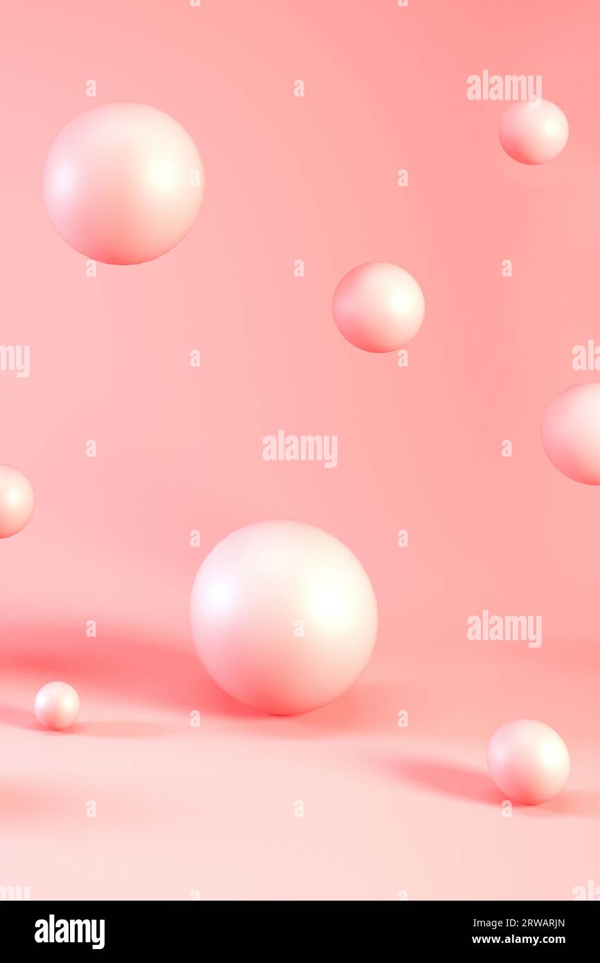 3d Pink sphere balls or bubbles on light pink background, 3d rendering ...