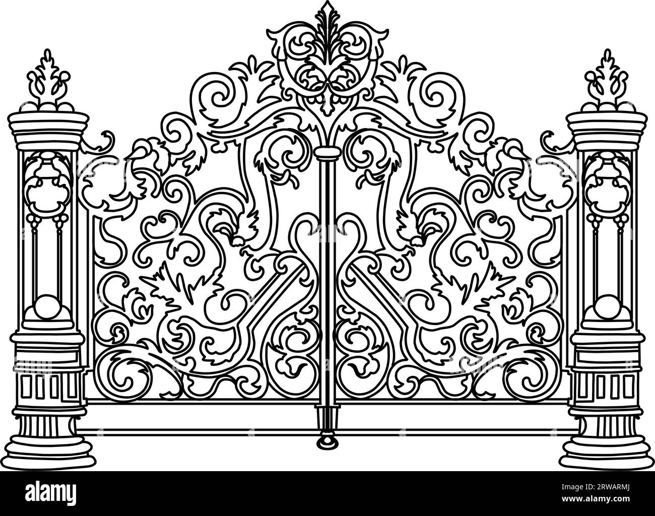 Sketch of forged metal gates. Artistic forging double-leaf garden doors ...