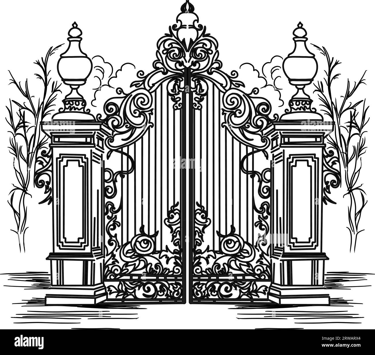 Sketch of forged metal gates. Artistic forging double-leaf garden doors ...