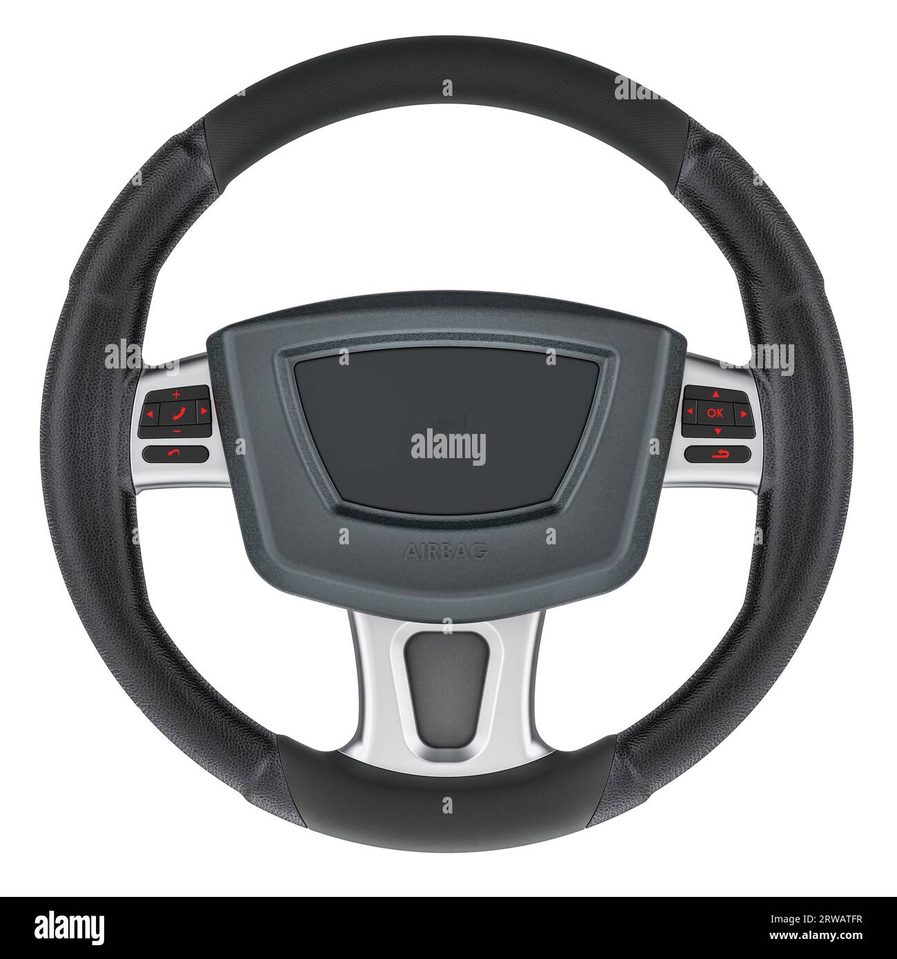 Steering wheel, driving wheel, front view. 3D rendering isolated on ...