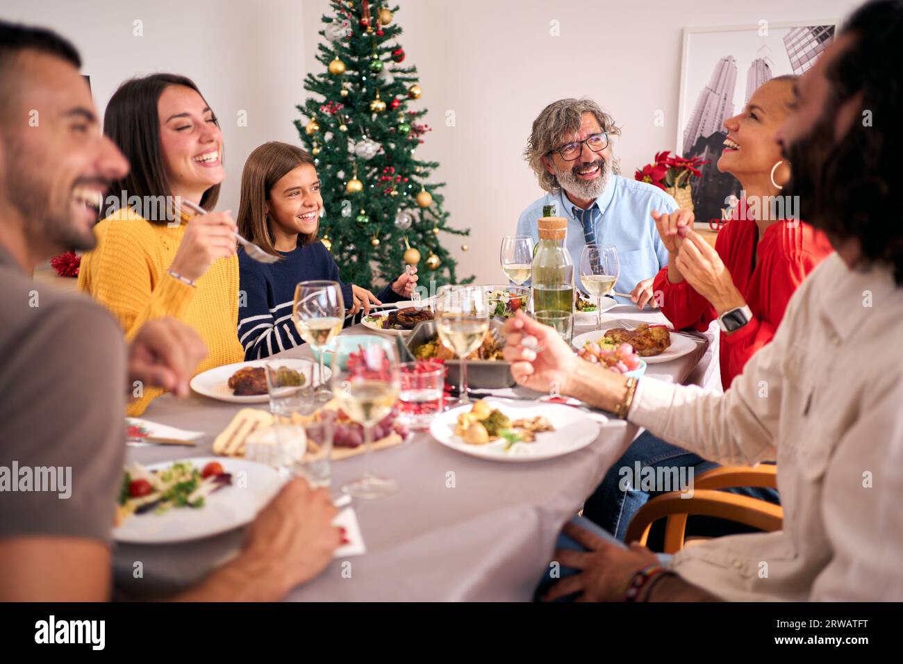 Funny family gathering celebrating Christmas vacations together at ...