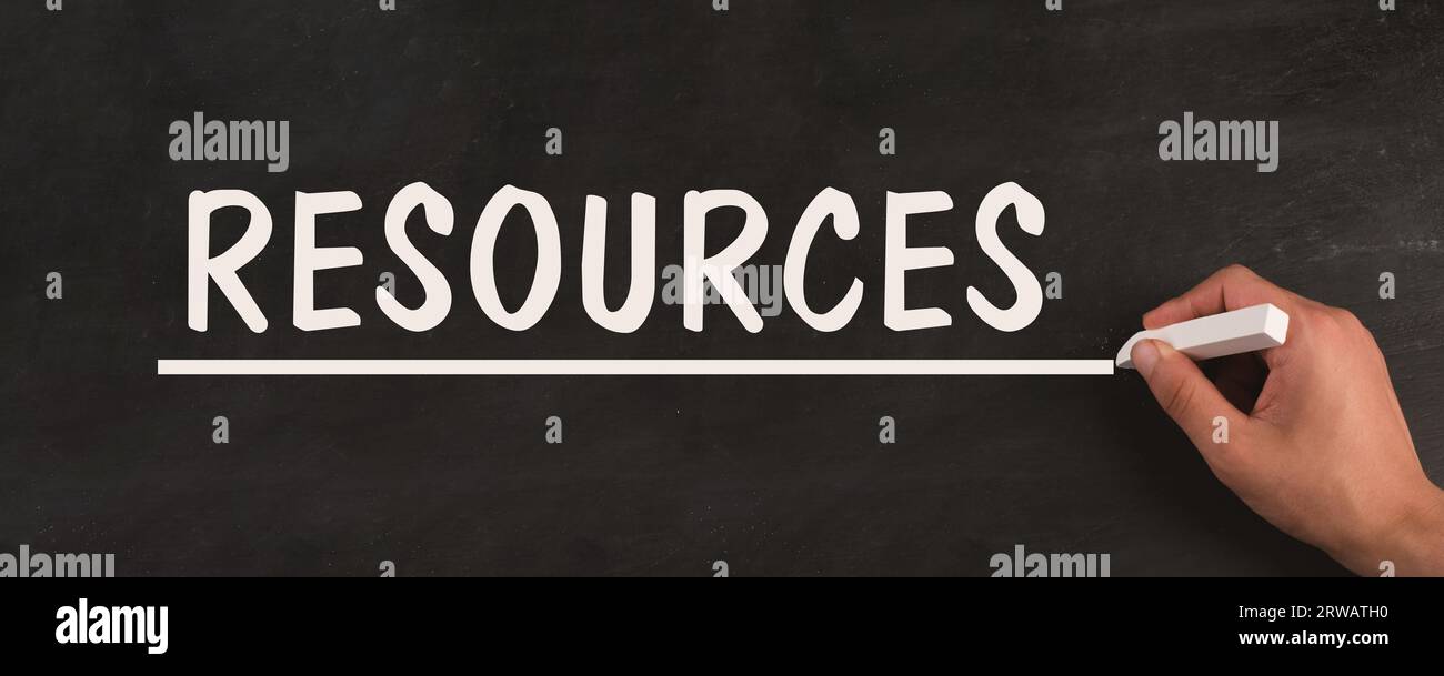 Resources is standing on a chalkboard, network, support of a team ...