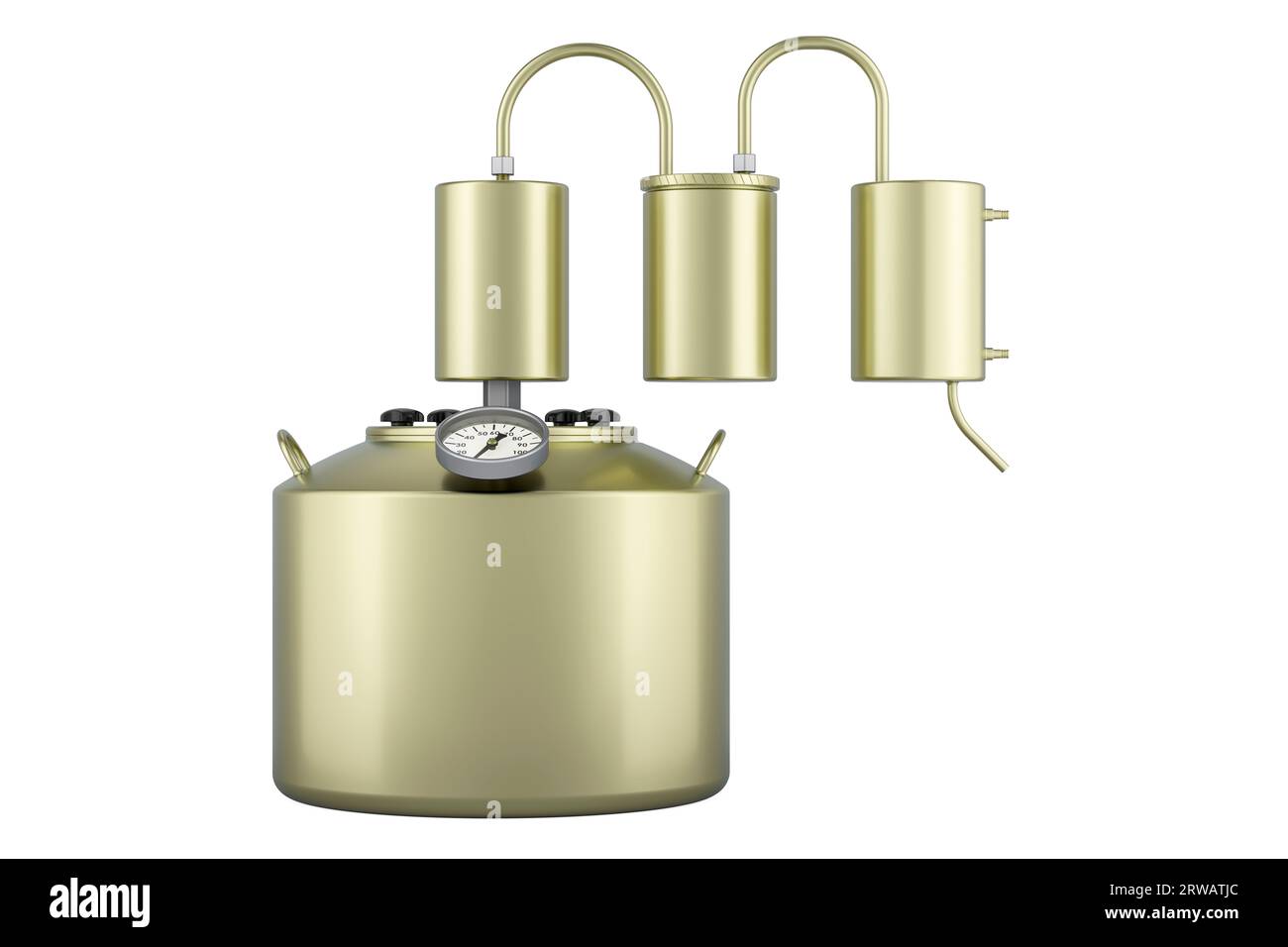 Alcohol distiller, moonshine still, side view. 3D rendering isolated on ...