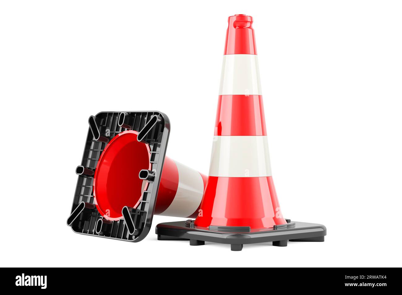 Two traffic cones, 3D rendering isolated on white background Stock ...