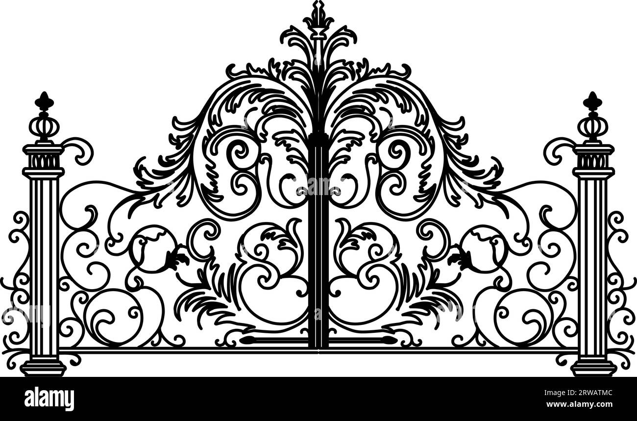 Sketch of forged metal gates. Artistic forging double-leaf garden doors ...