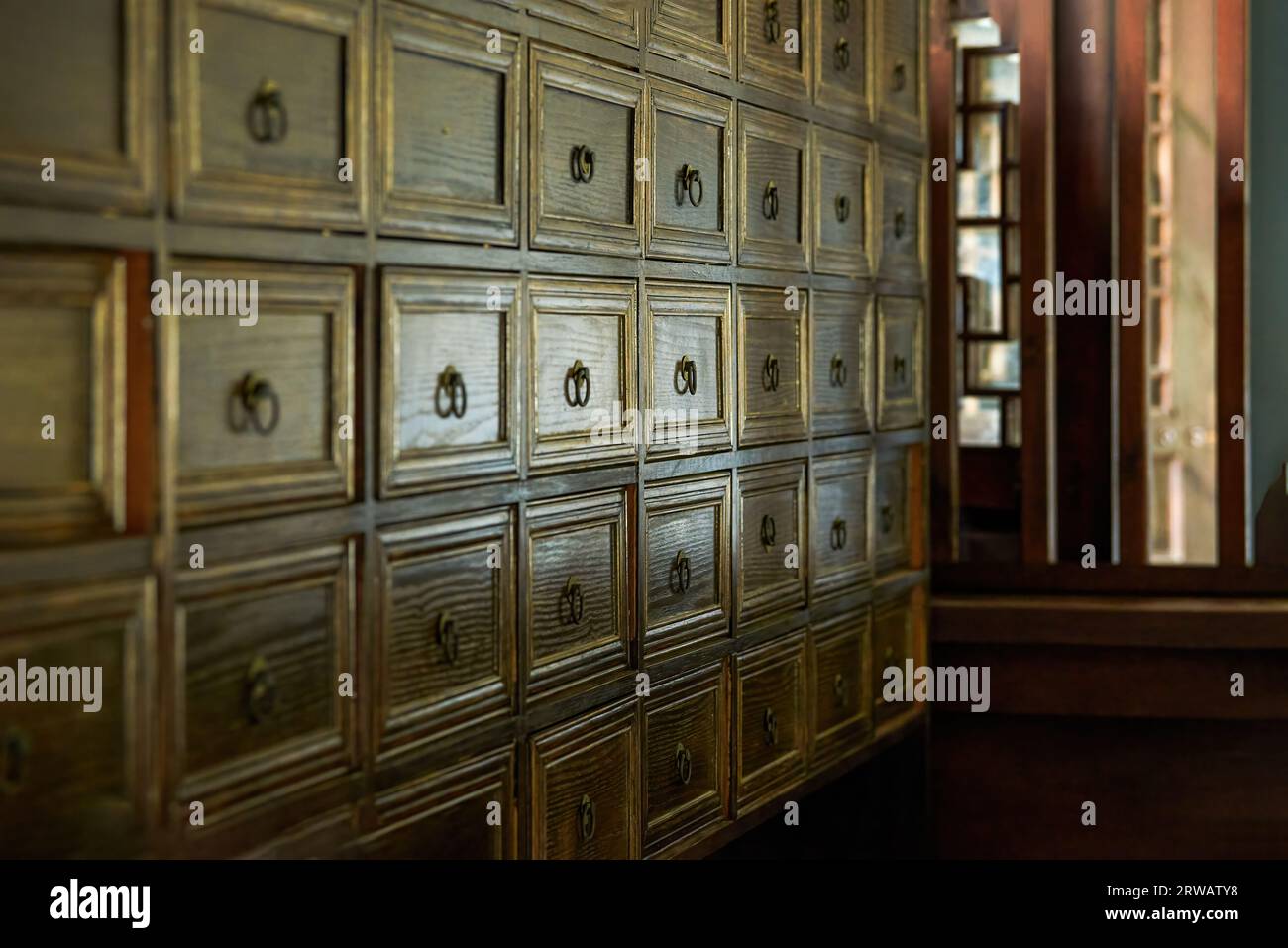 Close-up of storage cabinets in ancient Chinese banks Stock Photo - Alamy