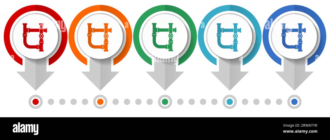 Pipeline, tube, pipe and industrial vector icon set, flat design ...