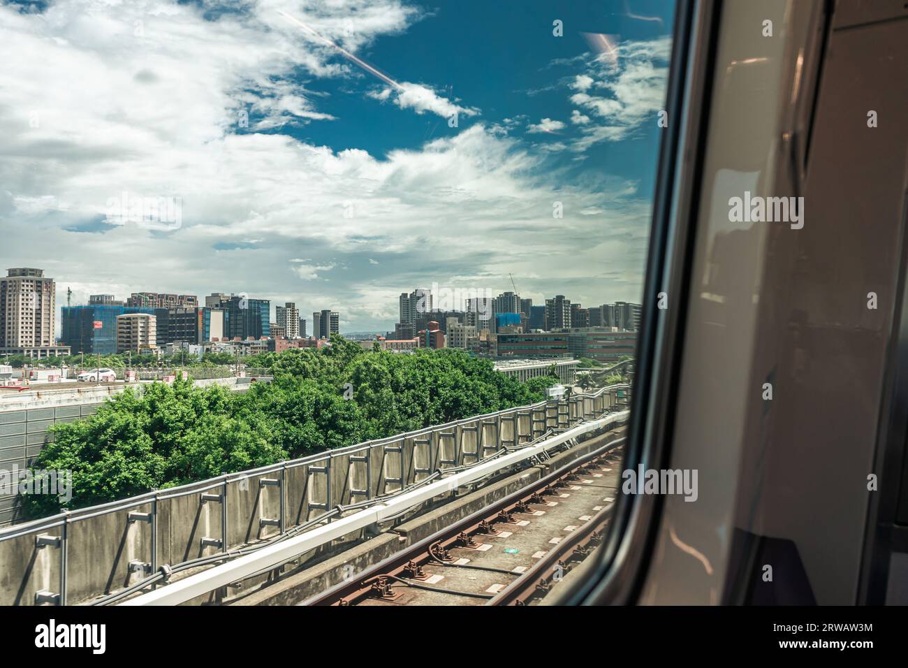 Inside Taiwan train with view out of window Stock Photo - Alamy