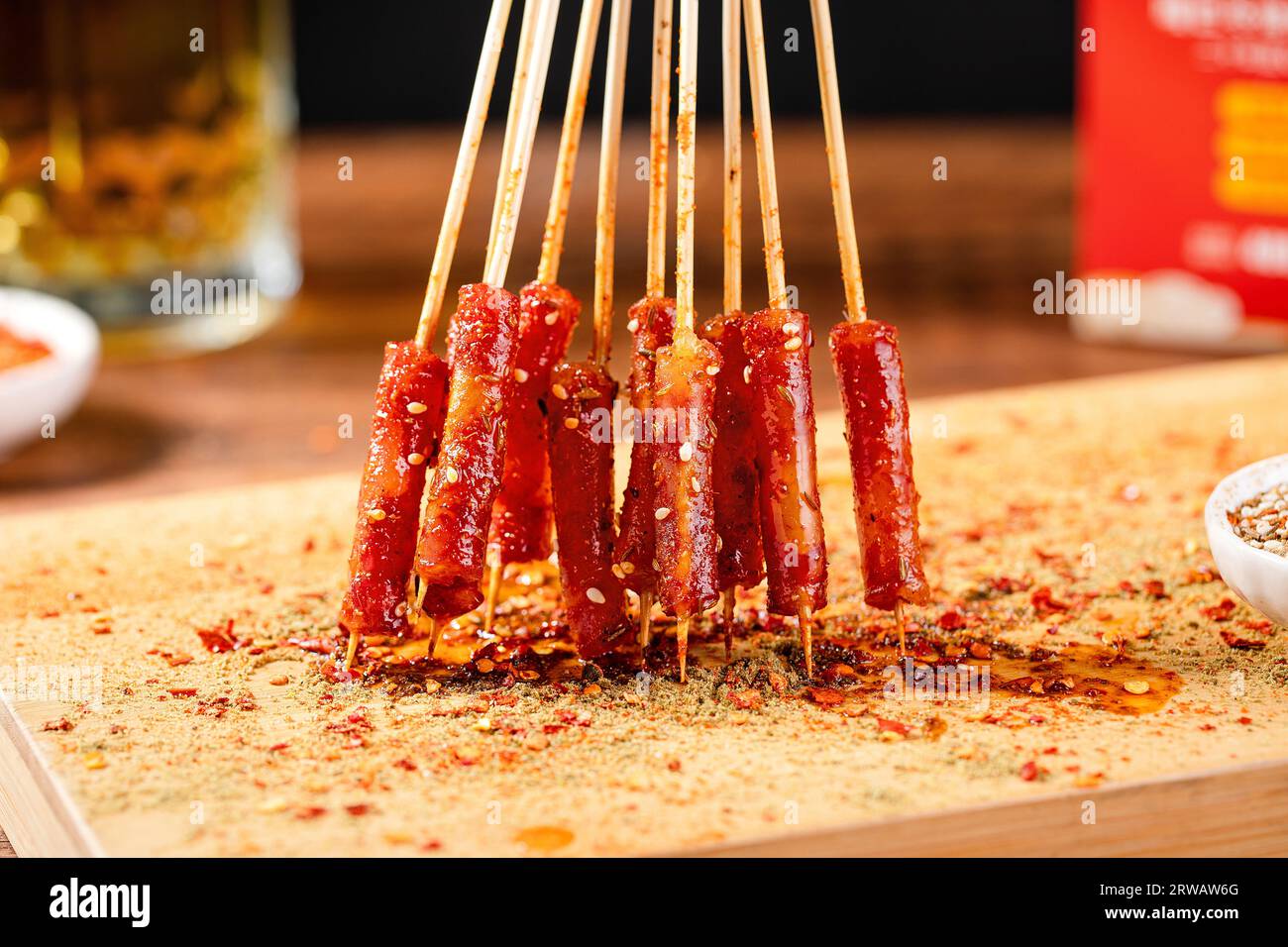 Charcoal-grilled Lap Cheong (Chinese sausage) 3 Skewers,Shashlik. Kebab ...