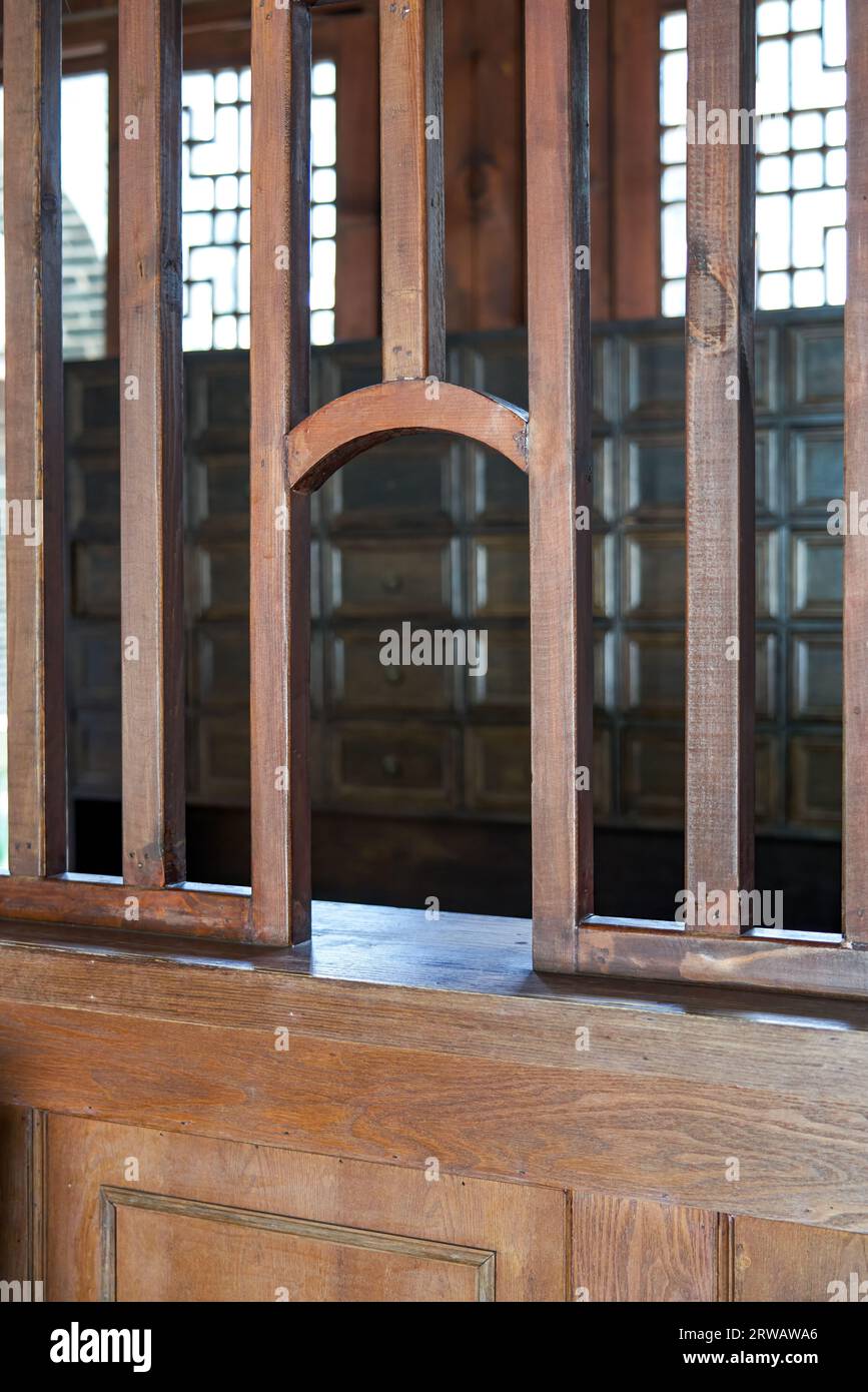 Close-up of the counter in an ancient Chinese traditional bank Stock ...