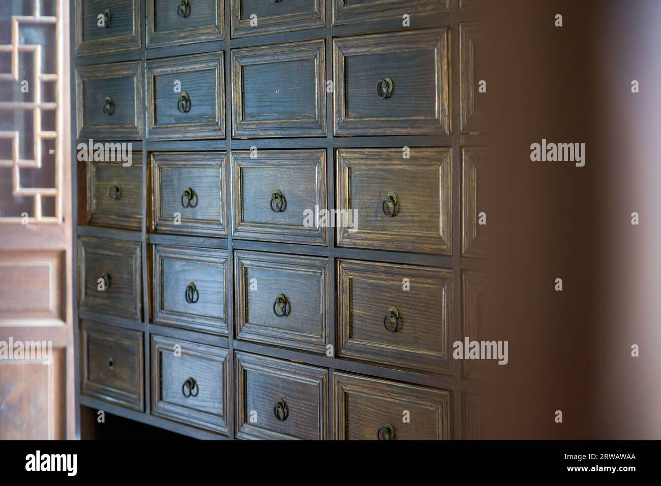 Close-up of storage cabinets in ancient Chinese banks Stock Photo - Alamy