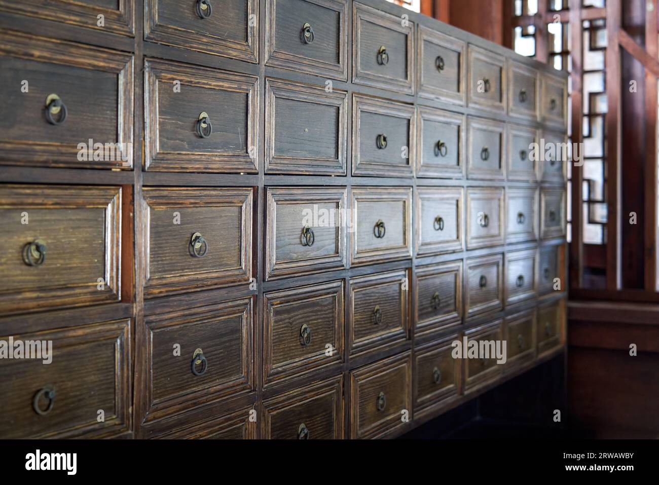 Close-up of storage cabinets in ancient Chinese banks Stock Photo - Alamy