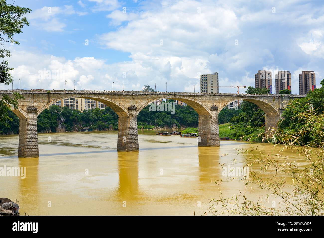 A highway cross-river bridge in Longzhou, Guangxi, China Stock Photo ...
