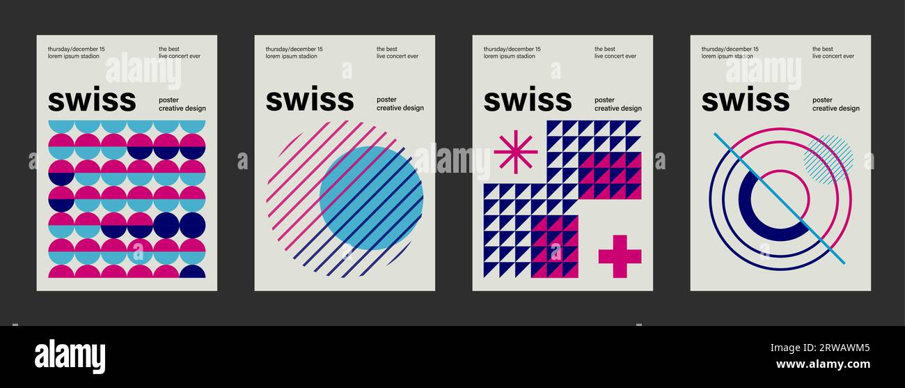 Swiss poster design vector templates. Abstract retro geometric pattern ...