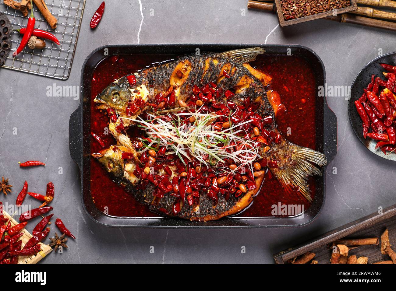 chong qing House Roast Fish with Mashed Garlic Stock Photo - Alamy