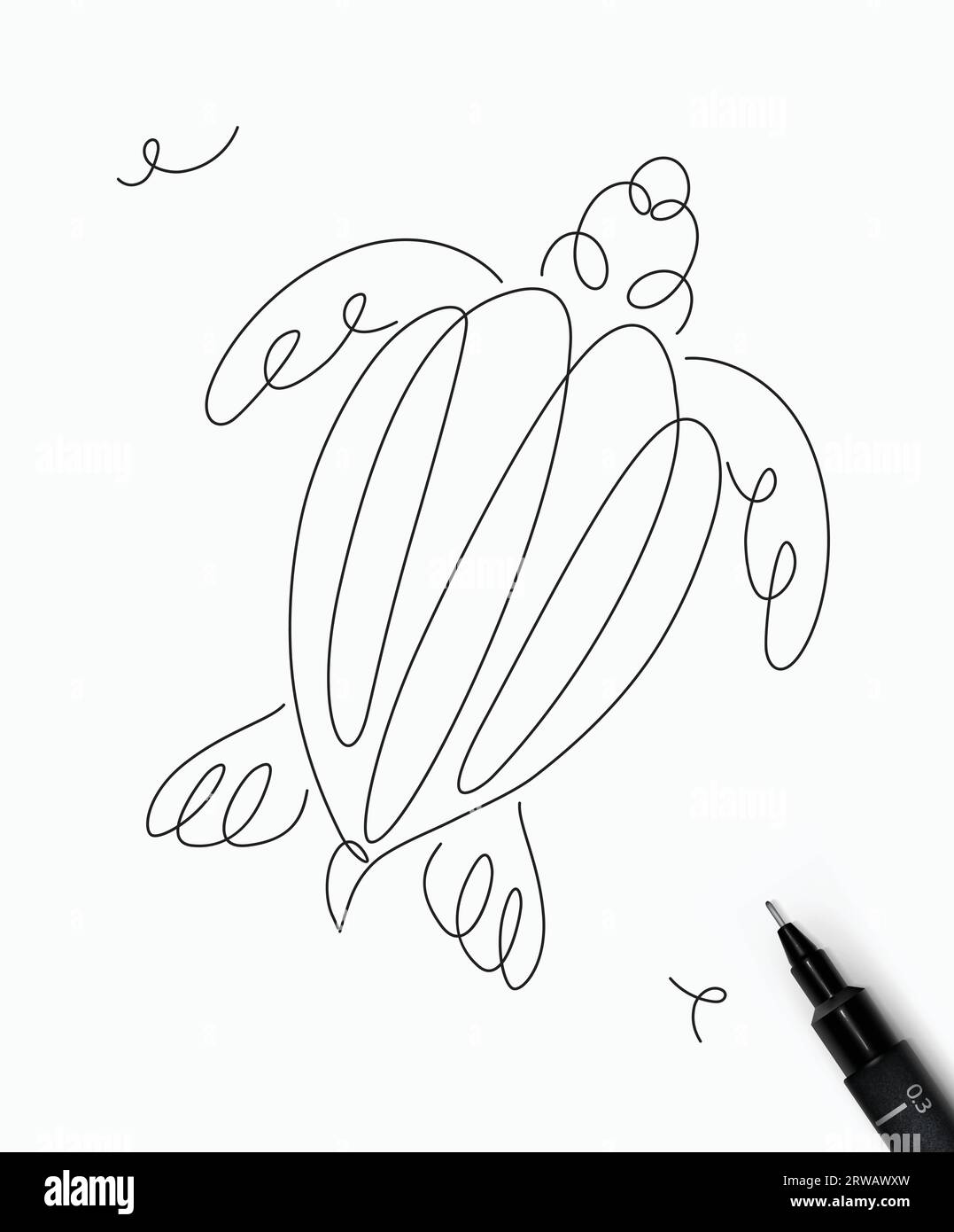 Turtle sea creature drawing in pen line style on white background Stock ...