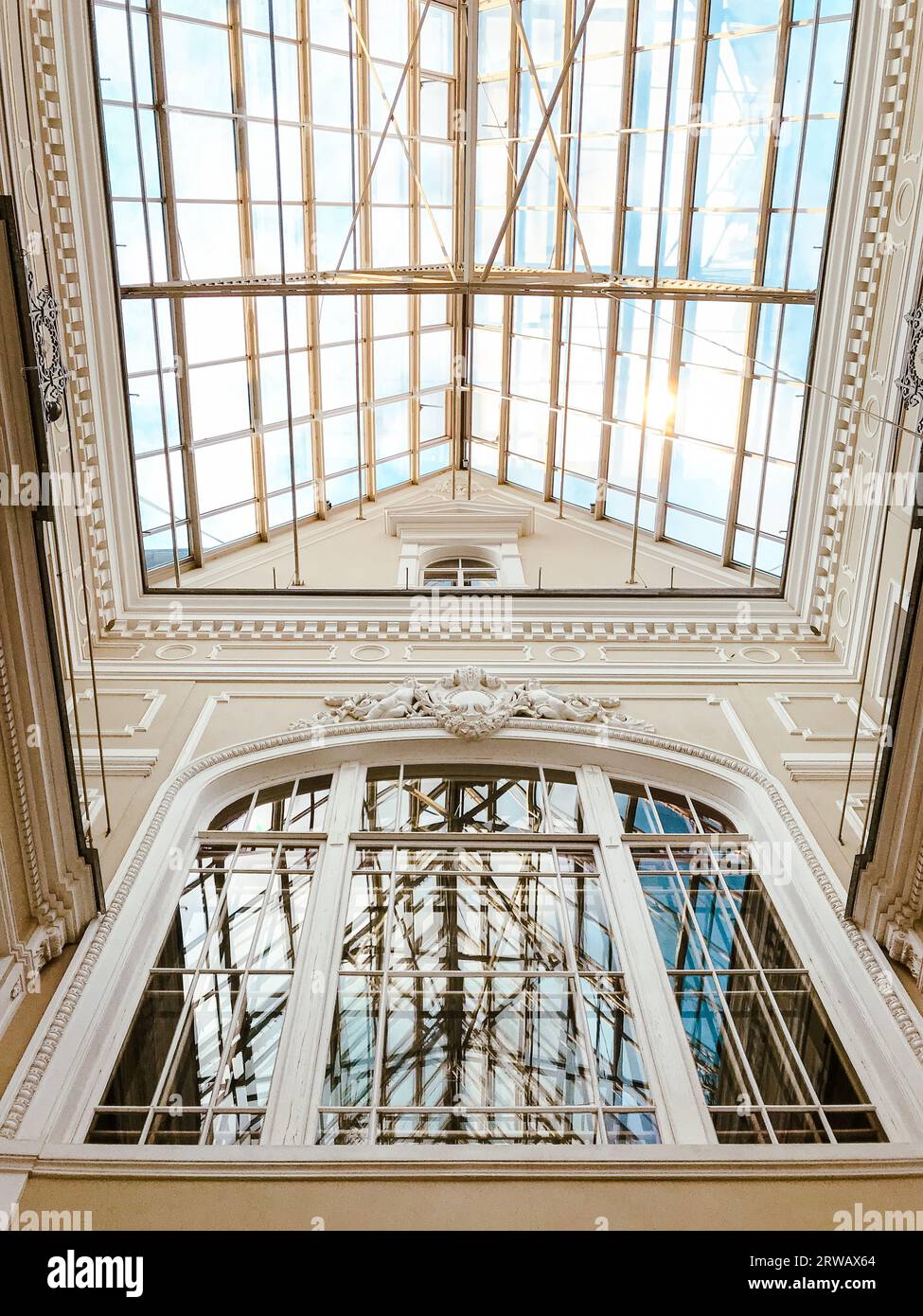 glass windows roof and building in architectural style eclecticism, sun ...